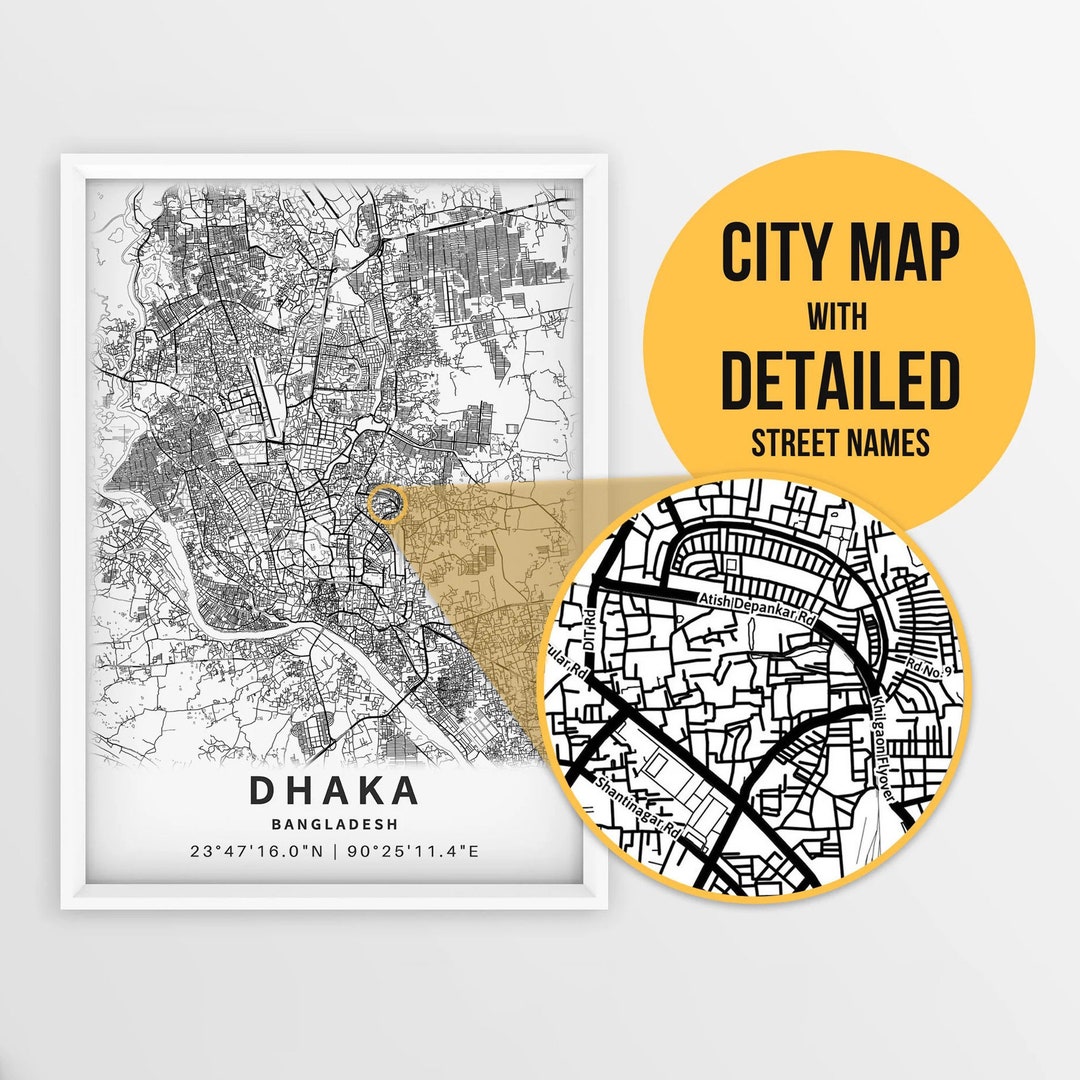 Printable Map of Dhaka, Bangladesh With Street Names - Instant Download ...
