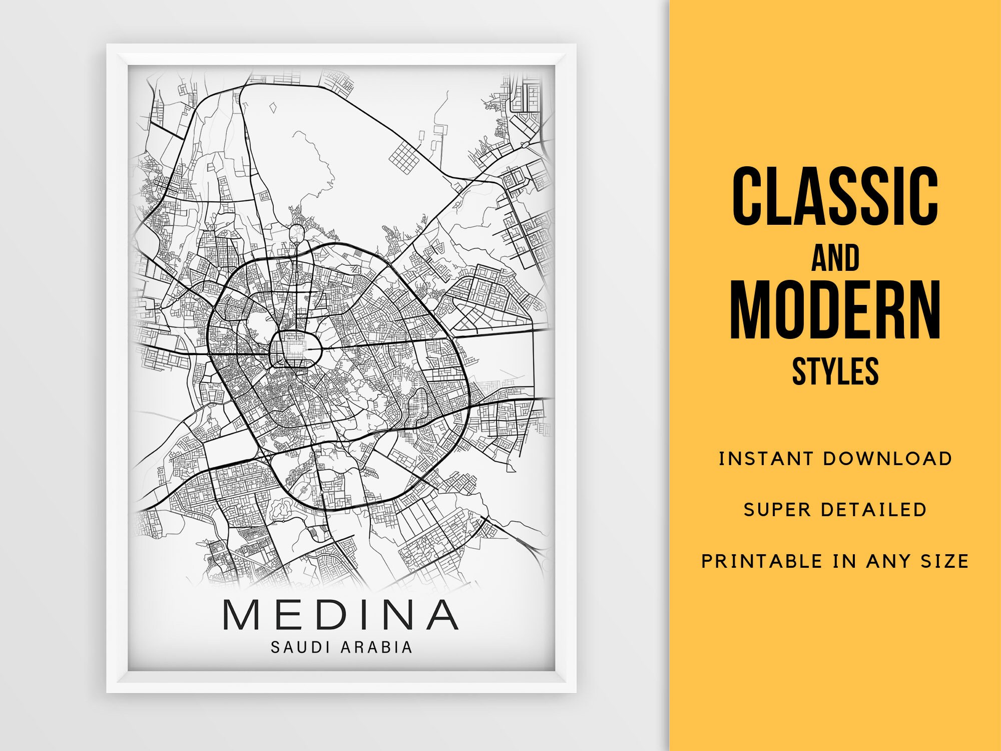 Printable Map of Medina Saudi Arabia Instant Download | Etsy