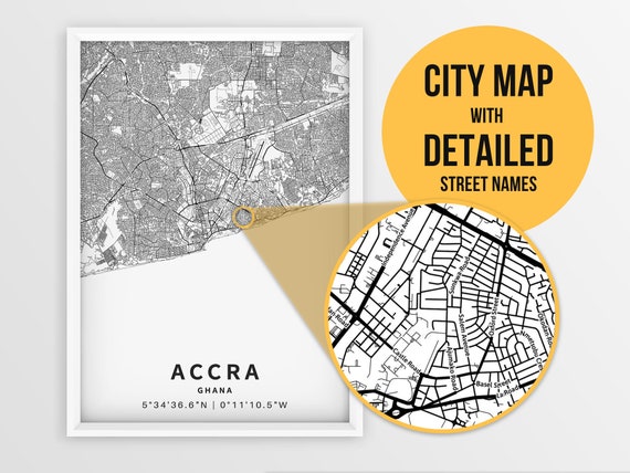 Printable Map of Accra Ghana with street names Instant | Etsy