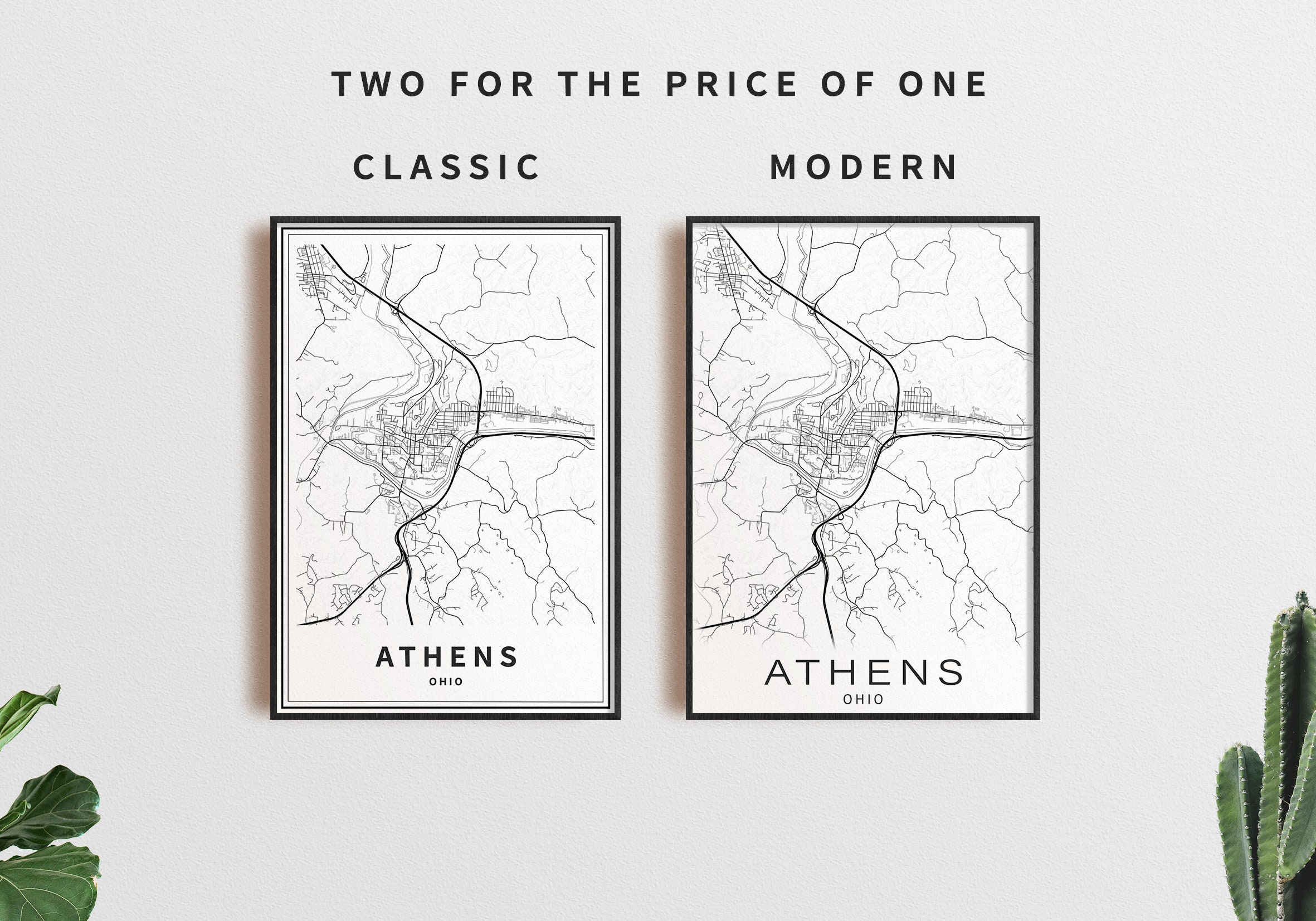 Mapa imprimible de Athens OH mapa print Ohio USA mapa de la - Etsy México