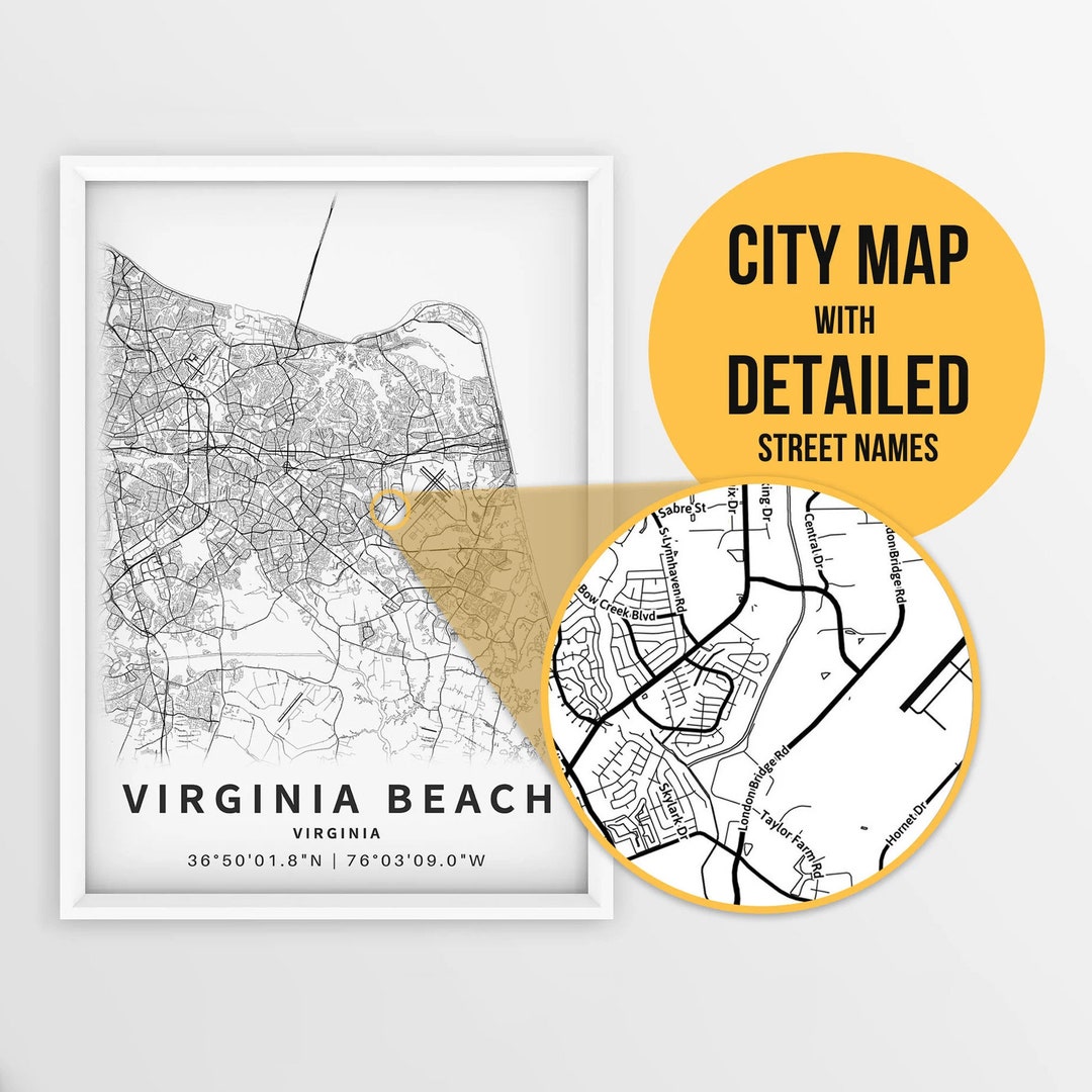 Printable Map of Virginia Beach, Virginia, USA With Street Names ...