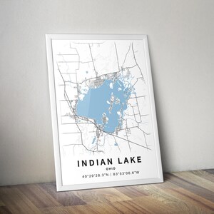 Printable Map of Indian Lake, Ohio, US Instant Download Lake Map Wall ...