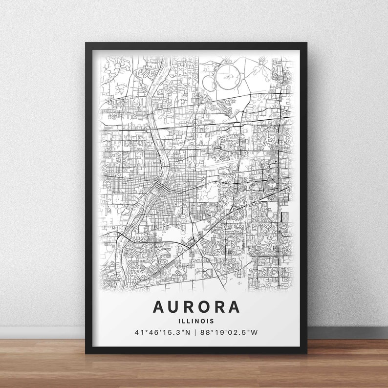 Printable Map of Aurora, Illinois, USA With Street Names - Instant ...