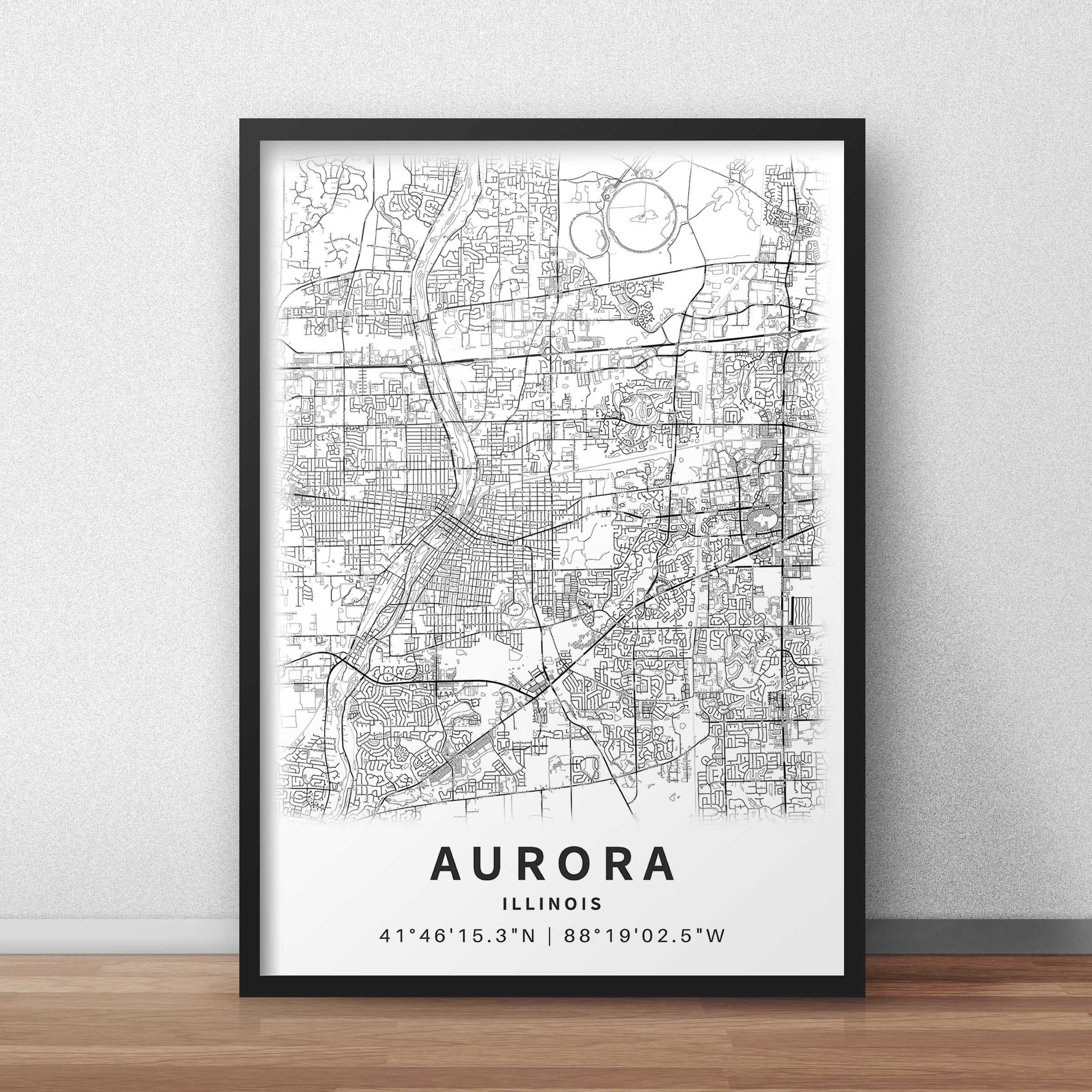 Aurora Illinois Map With Street Names, Printable Aurora City Poster ...