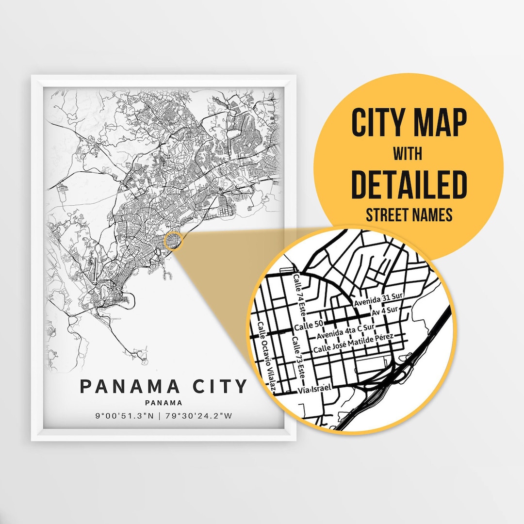 Printable Map of Panama City, Panama With Street Names - Instant ...