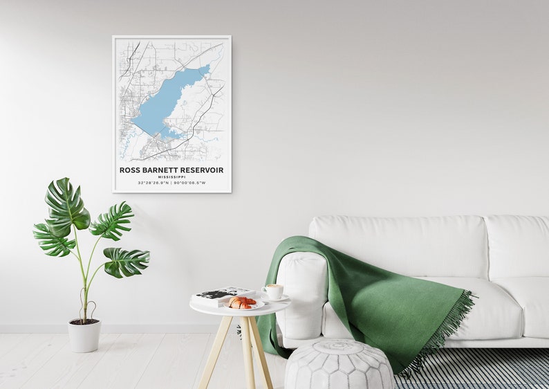 Ross Barnett Reservoir Map Poster, Mississippi the Rez Printable Lake ...