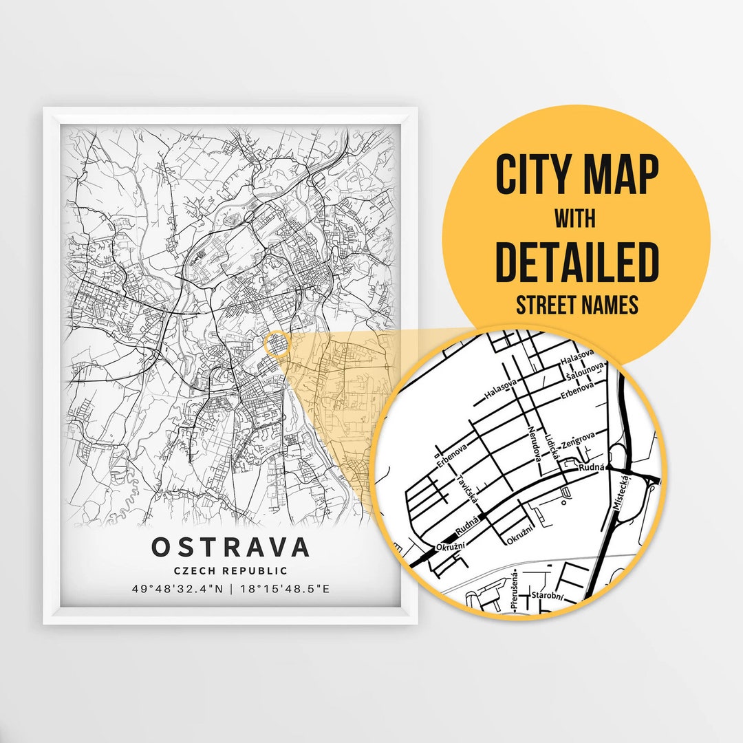 Printable Map of Ostrava, Czech Republic With Street Names - Instant ...