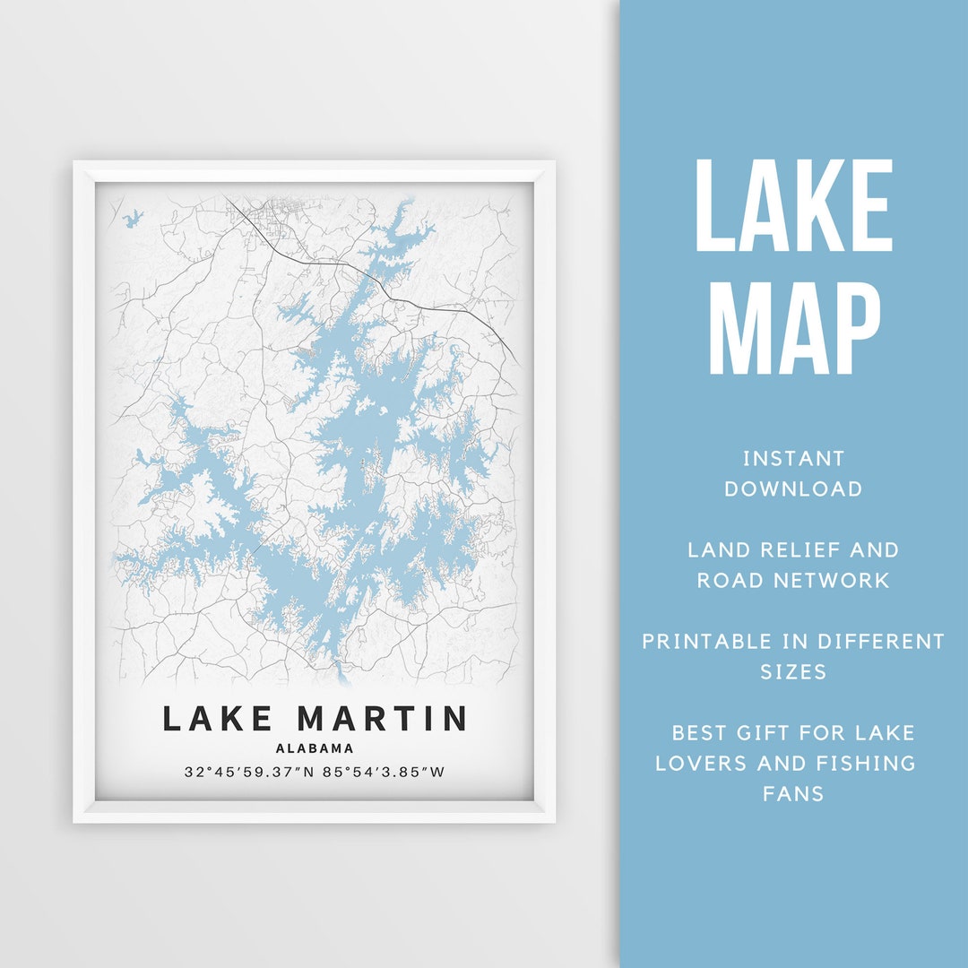 Printable Map of Lake Martin, Alabama - Instant Download \ Lake Map ...