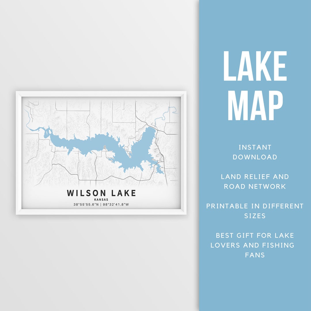 Printable Map of Wilson Lake, Kansas, US - Instant Download \ Lake Map ...