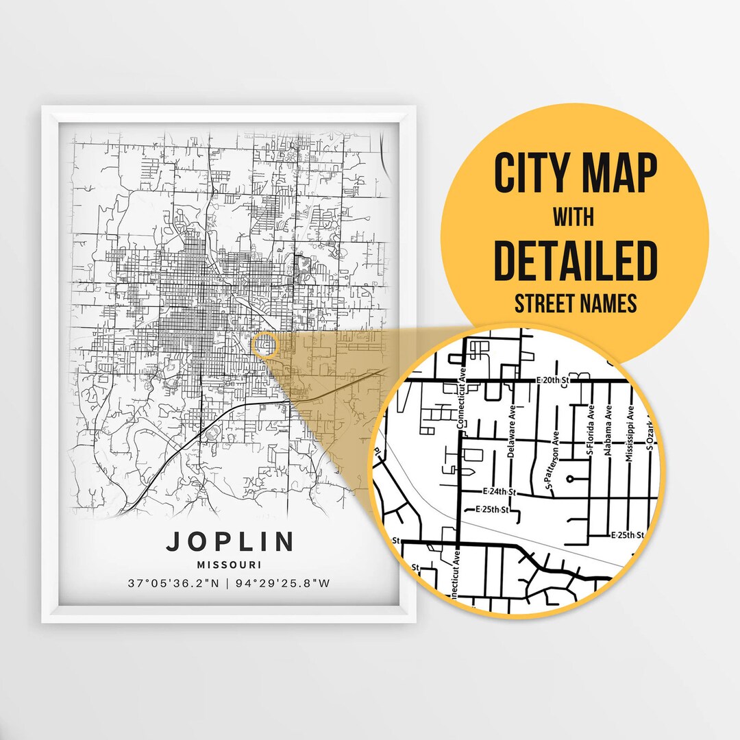 Printable Map of Joplin, Missouri, USA With Street Names - Instant ...