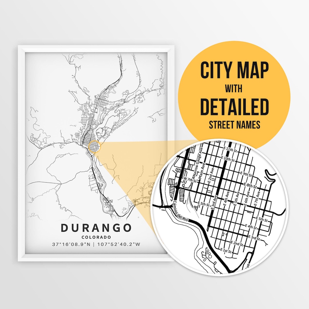 Printable Map of Durango, Colorado, USA With Street Names - Instant ...