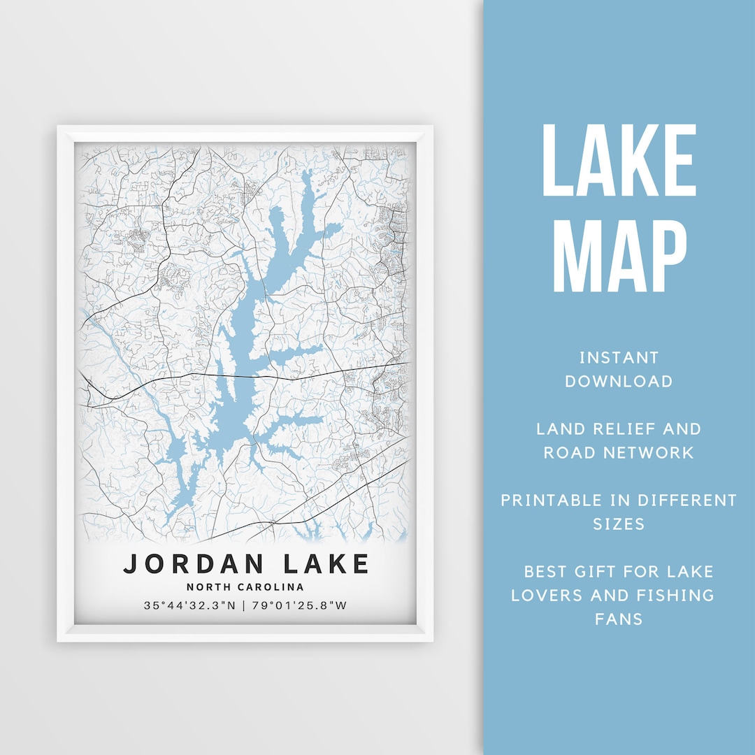 Printable Map of Jordan Lake, North Carolina, US - Instant Download ...