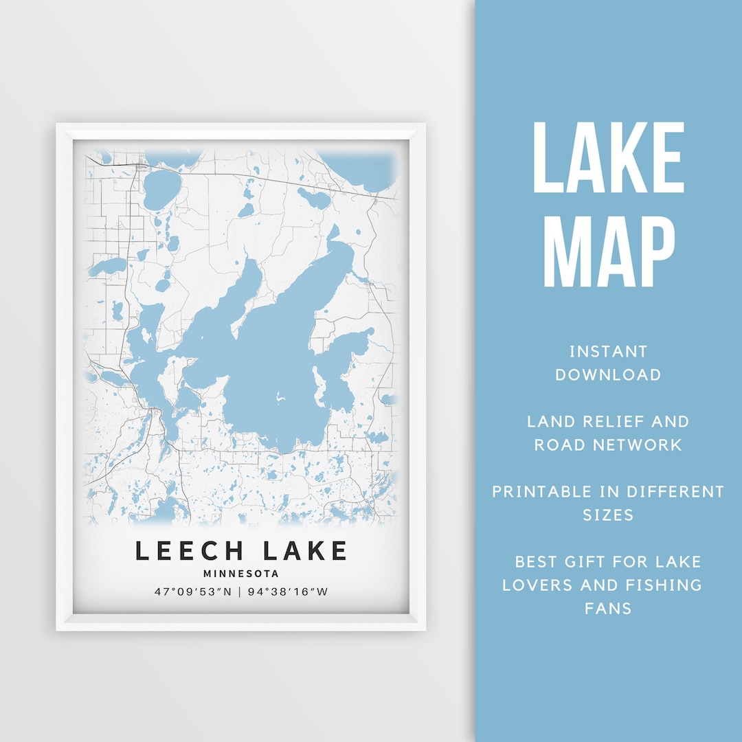 Printable Map of Leech Lake, Minnesota, US - Instant Download \ Lake ...