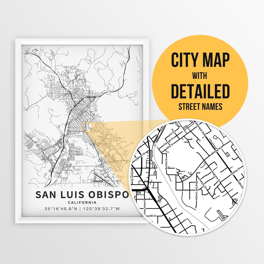 Printable Map of San Luis Obispo, California, USA With Street Names ...