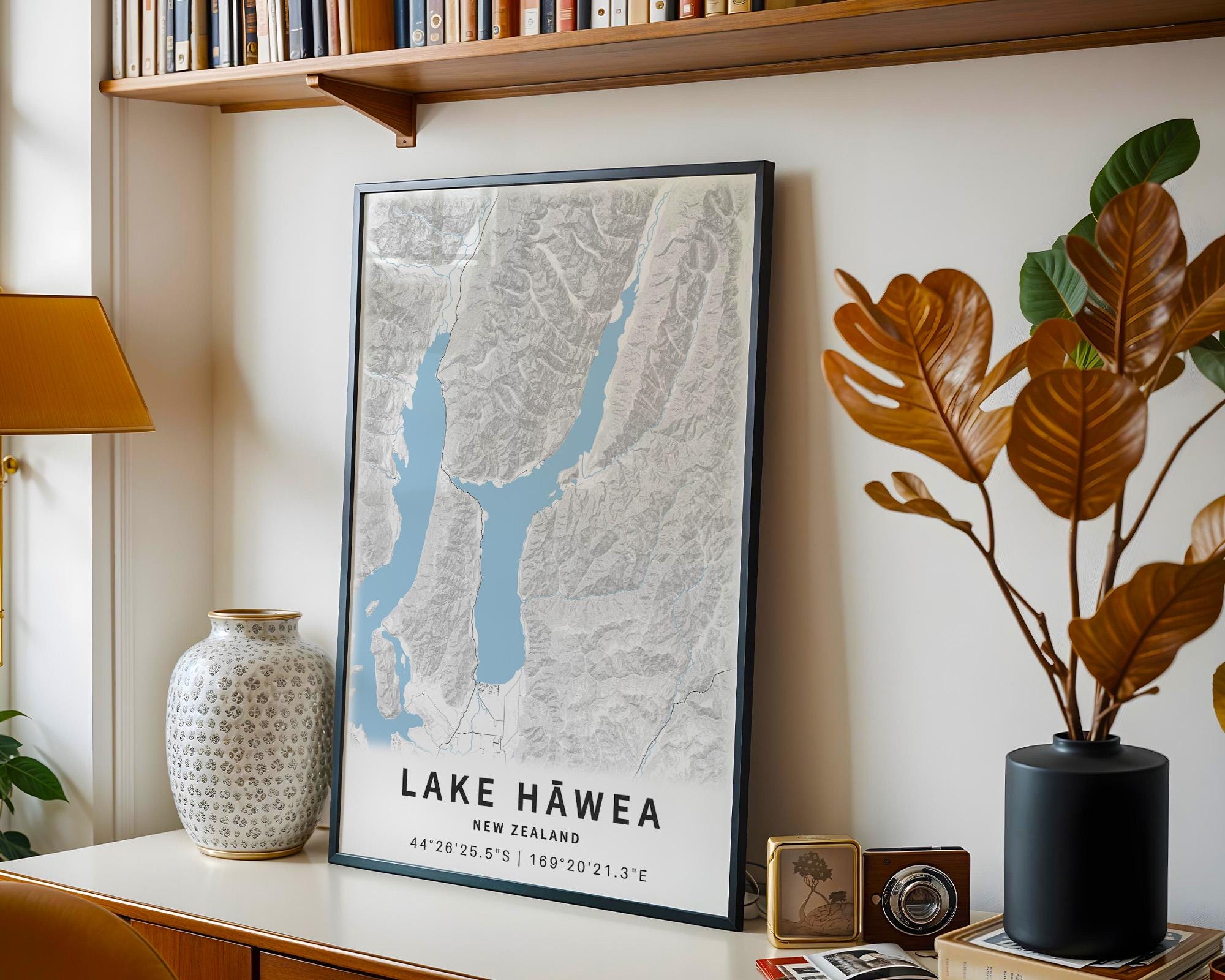 Lake Hawea Map Poster, New Zealand Southern Alps Printable Lake House ...