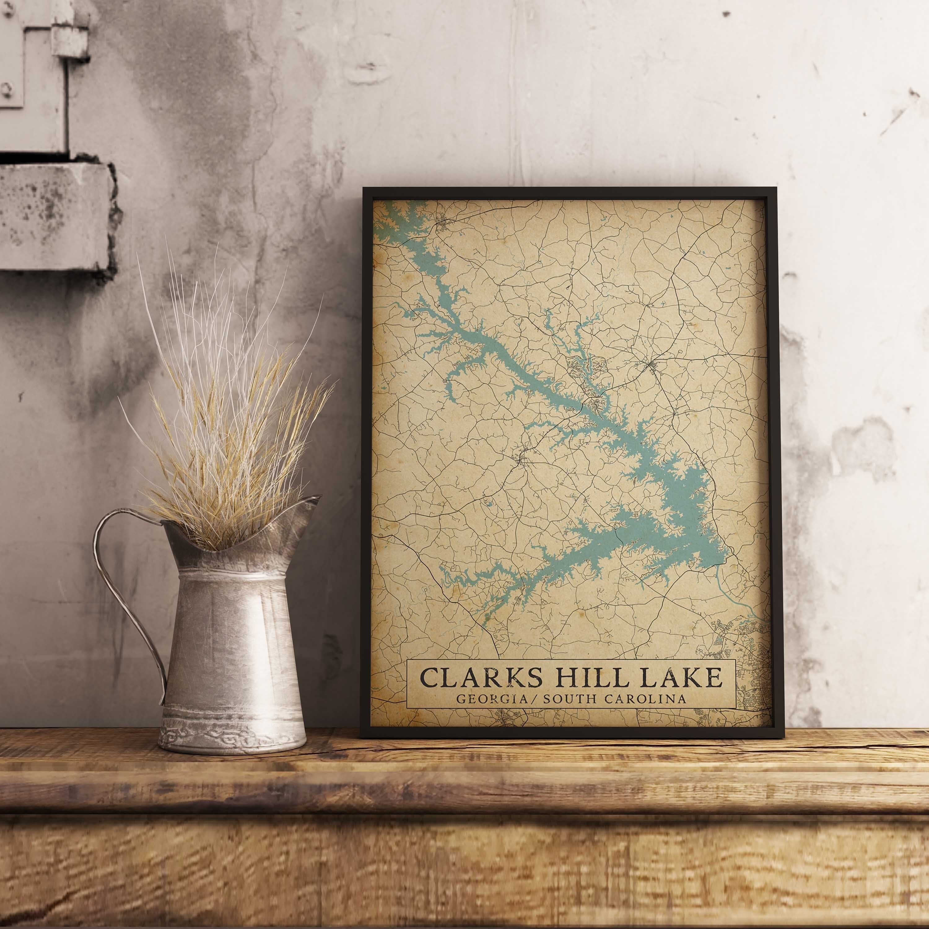 Vintage Style Map of Clarks Hill Lake Georgia and South - Etsy