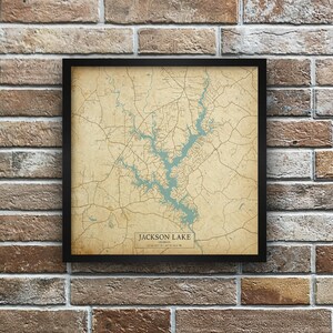 Vintage Style Map of Jackson Lake, Georgia, USA With City Names ...