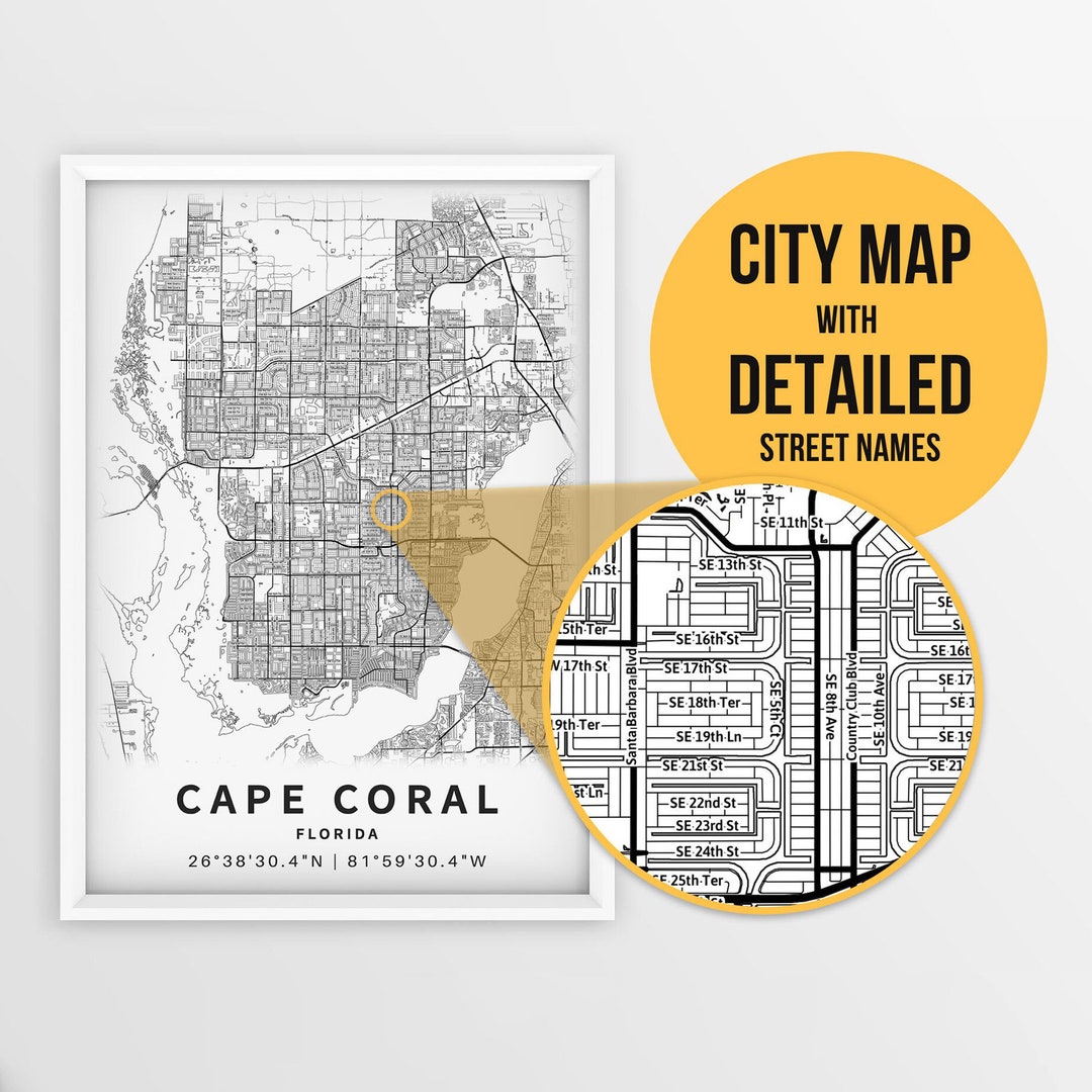 Printable Map of Cape Coral, Florida, USA With Street Names - Instant ...