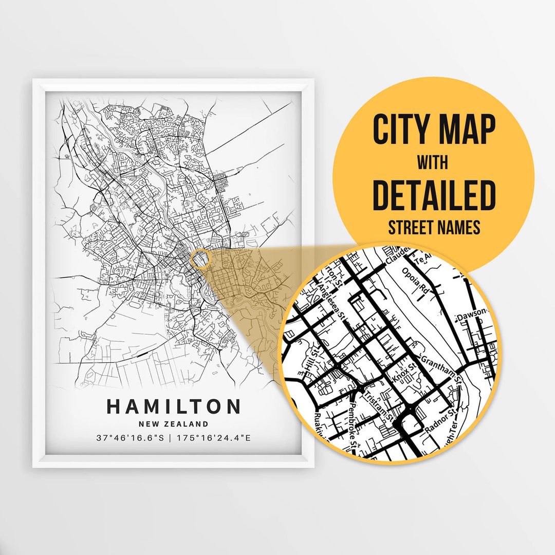 Printable Map of Hamilton, New Zealand With Street Names - Instant ...