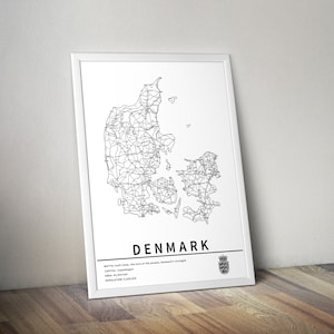 Printable Map of Denmark With City Names and Roads - Instant Download ...