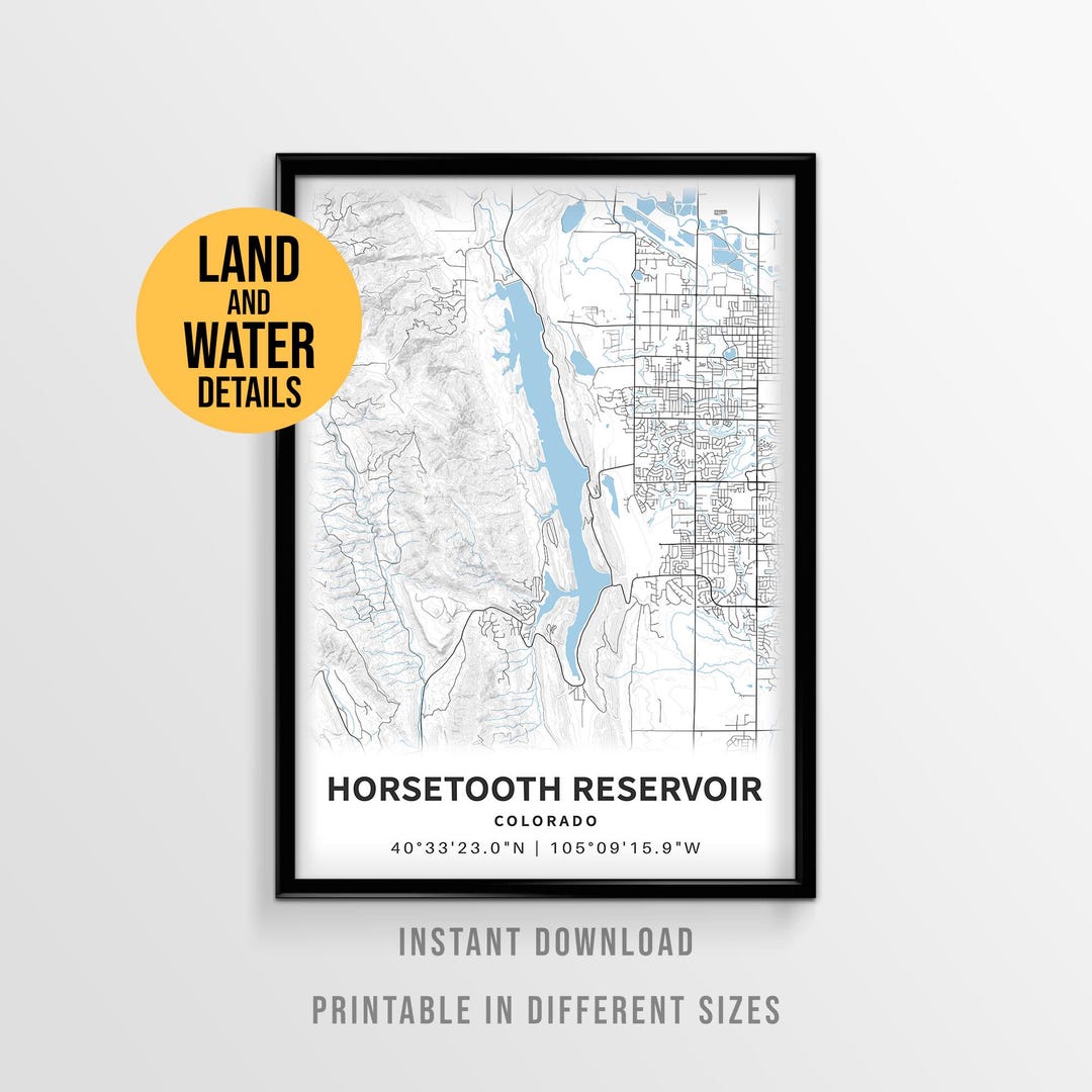 Horsetooth Reservoir Map Poster, Printable Colorado Lake House Decor ...