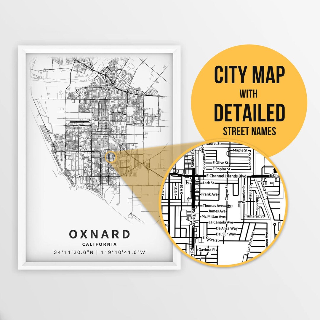 Printable Map of Oxnard, California, USA With Street Names - Instant ...