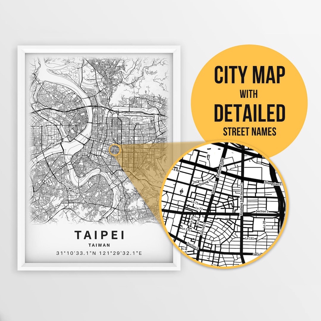 Printable Map of Taipei, Taiwan With Street Names Instant Download City ...