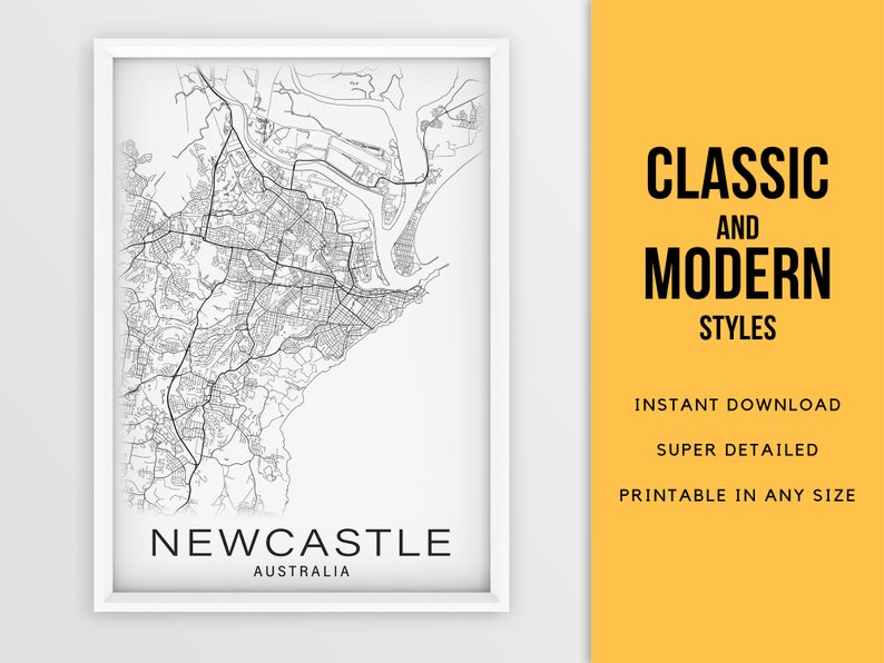 Printable Map of Newcastle NSW New South Wales Australia - Etsy