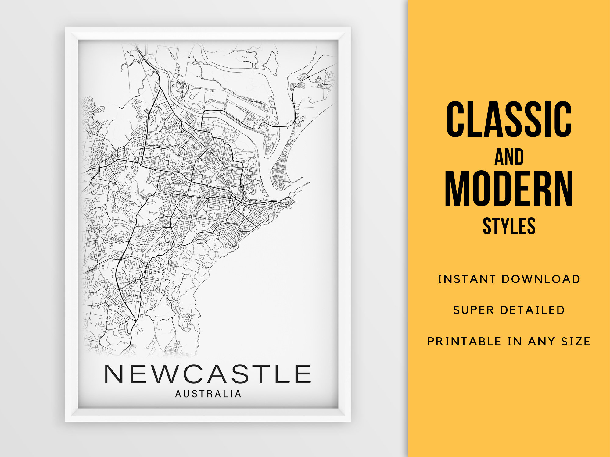 Printable Map of Newcastle NSW New South Wales Australia - Etsy Australia