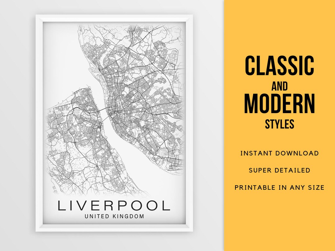Printable Map of Liverpool, England, United Kingdom, UK Instant ...