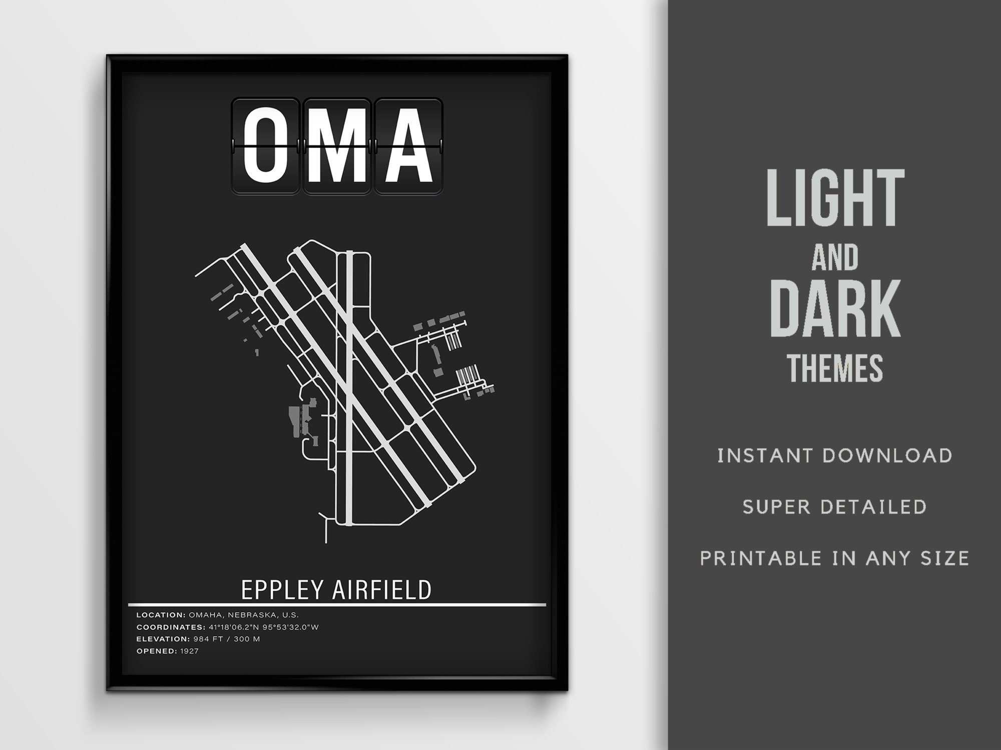 OMA Omaha Eppley Airfield Poster Instant Download Map Art | Etsy