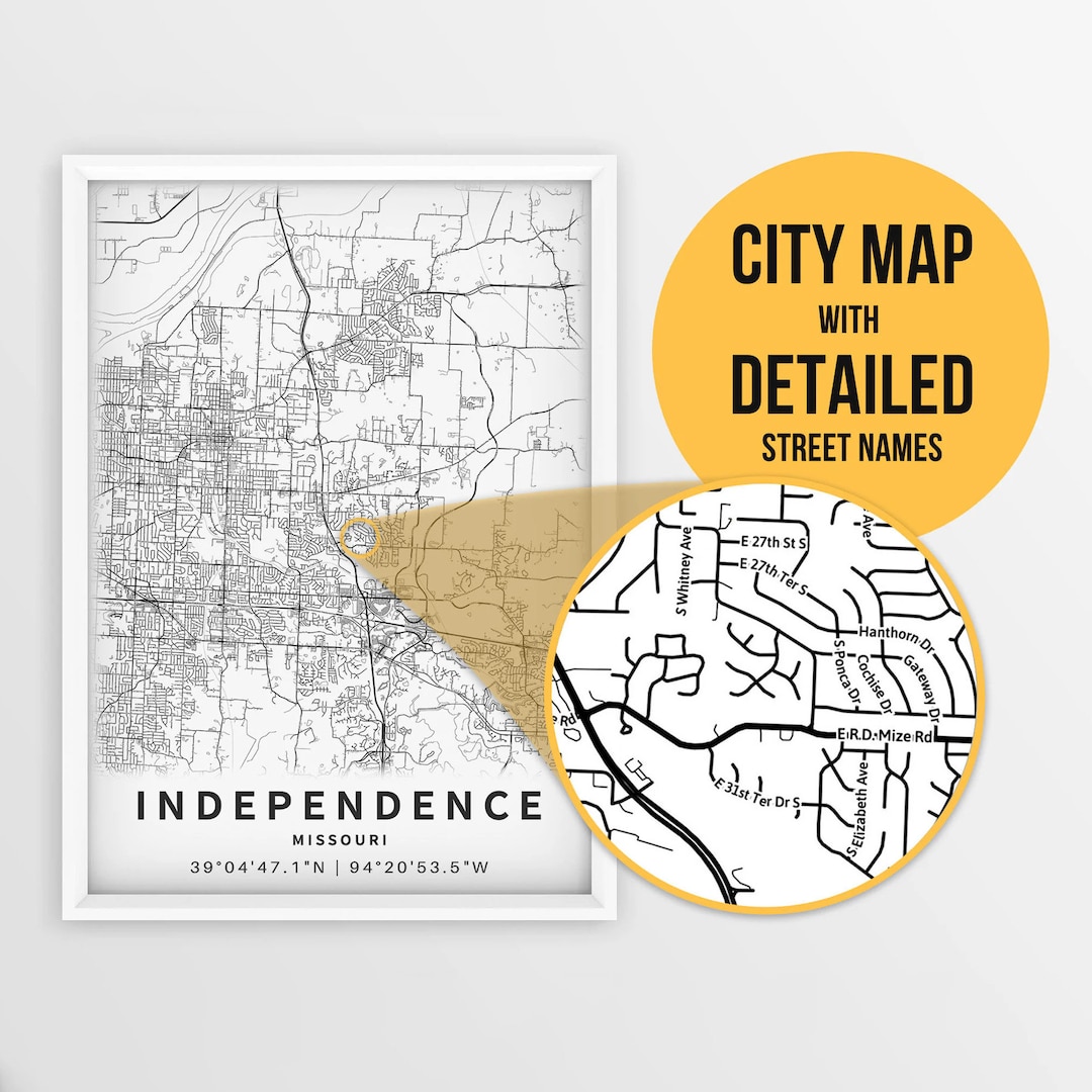 Printable Map of Independence, Missouri, USA With Street Names ...