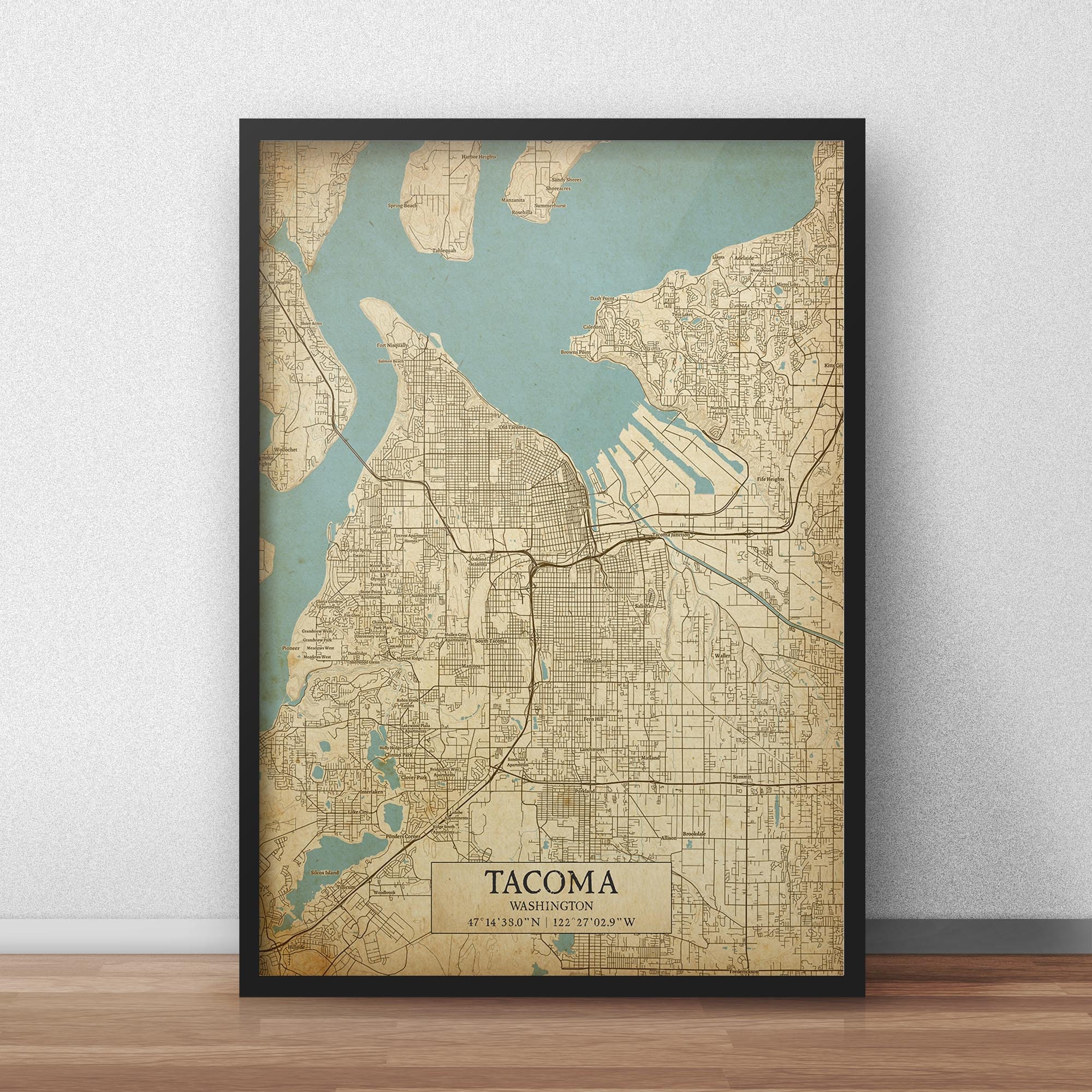 Tacoma, Washington Vintage Style Map, Printable Tacoma City Poster ...