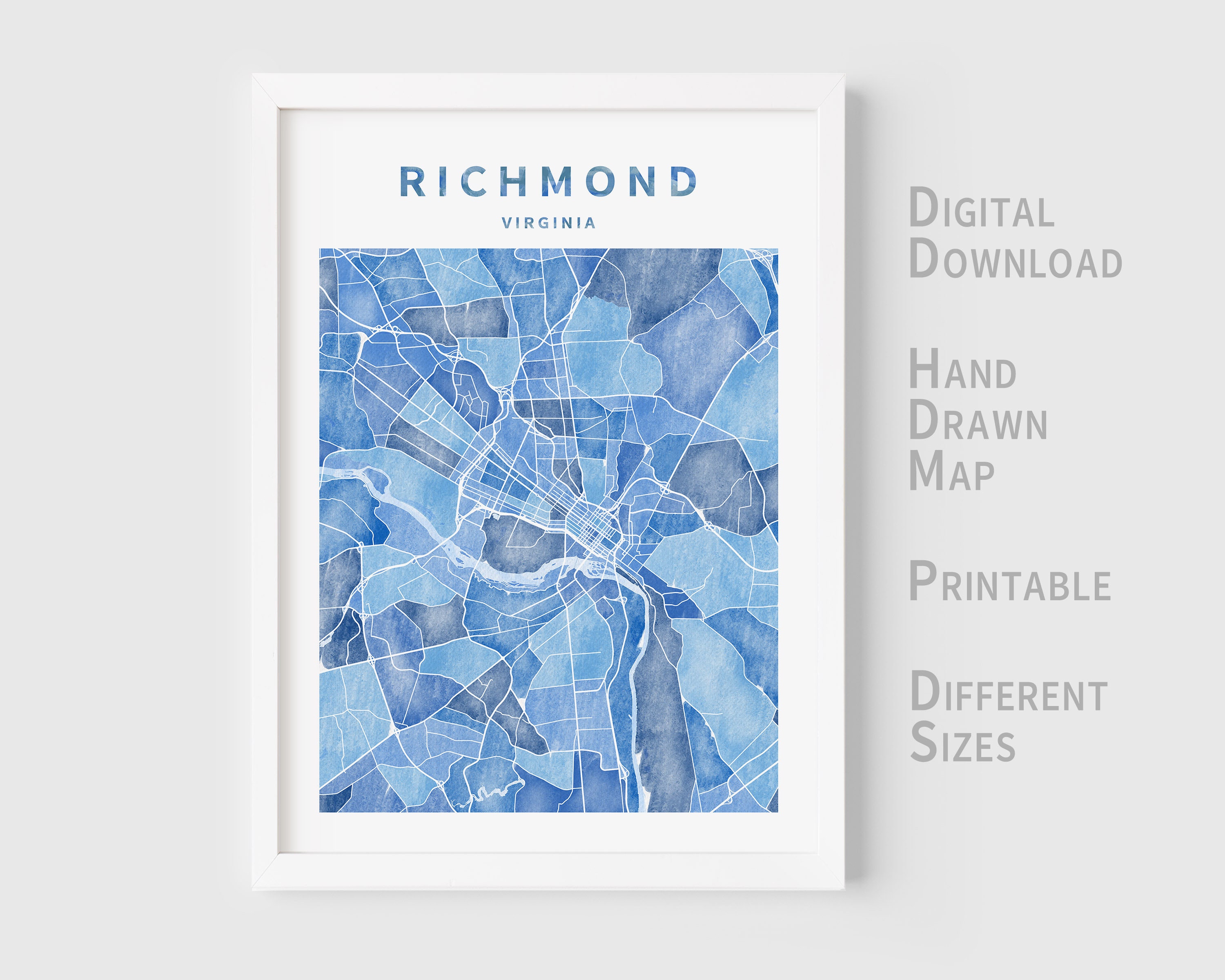 Printable Watercolor Map of Richmond Virginia United States - Etsy
