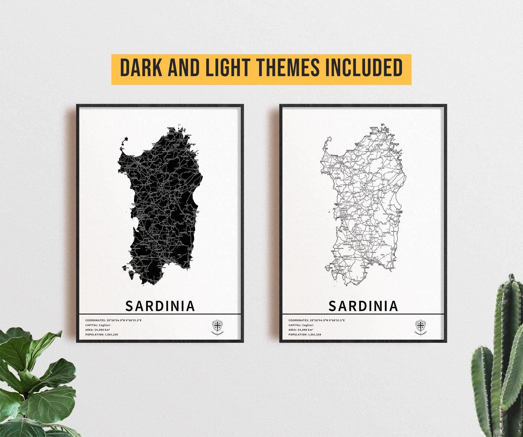 Sardinia Map Poster, Printable Italy Road Map With City Names (instant ...