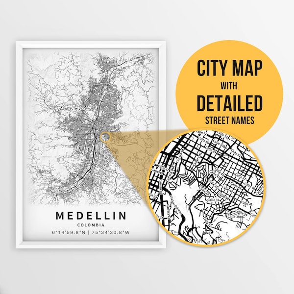 Street Map of Medellin Colombia - Etsy