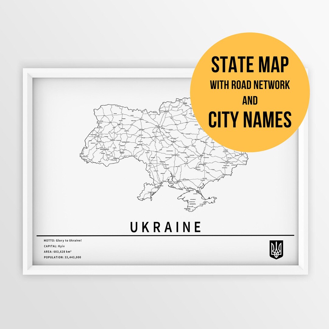 Printable Map of Ukraine With City Names and Roads - Instant Download ...