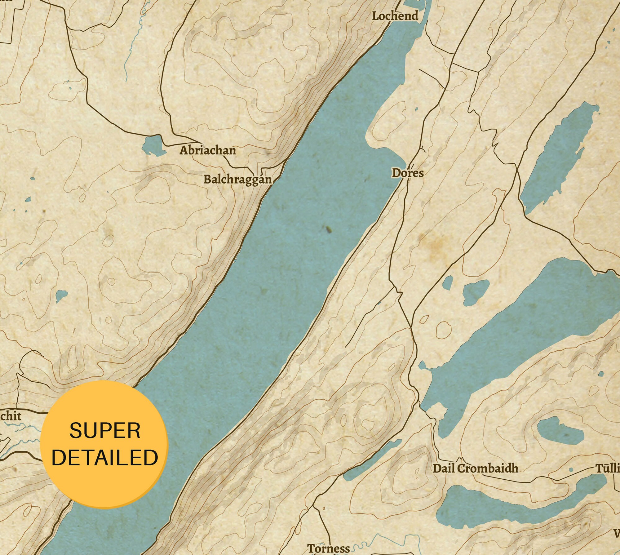 Loch Ness Vintage Style Map, Printable Scotland UK Lake House Poster ...