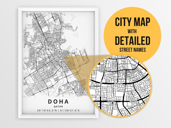 Printable Map of Doha Qatar With Street Names Instant - Etsy