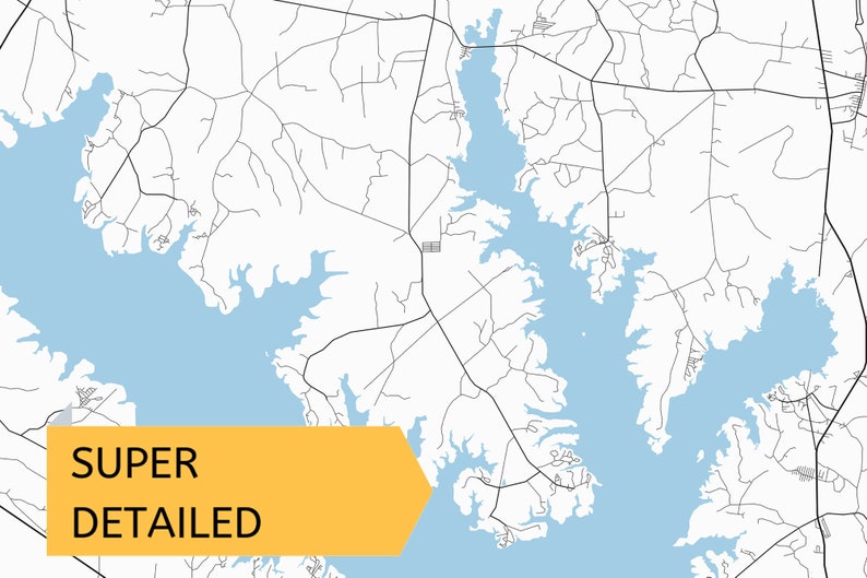 Printable Map of Sam Rayburn Reservoir, Texas - Instant Download \ Lake ...