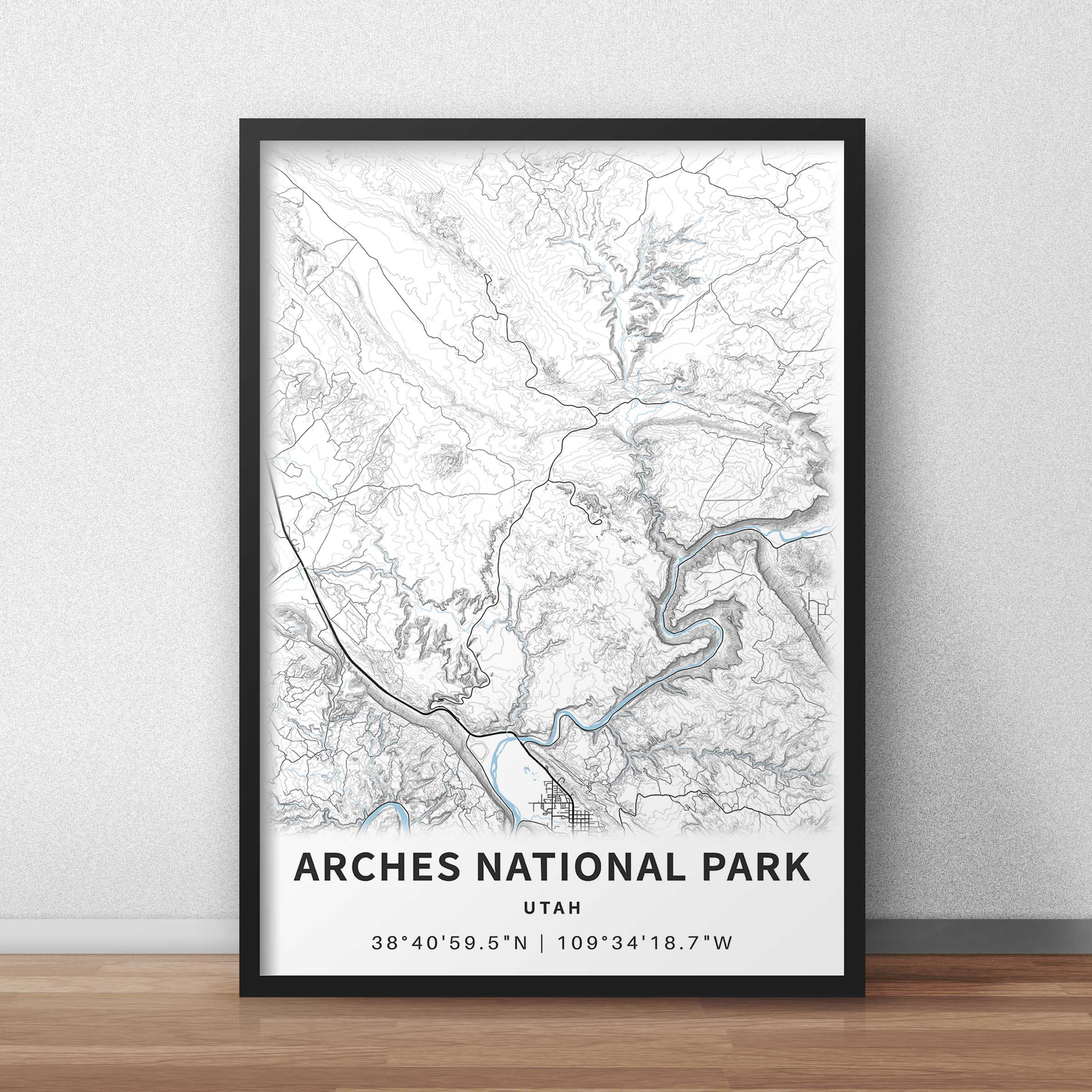 Printable Map Arches National Park Utah Topography Poster - Etsy