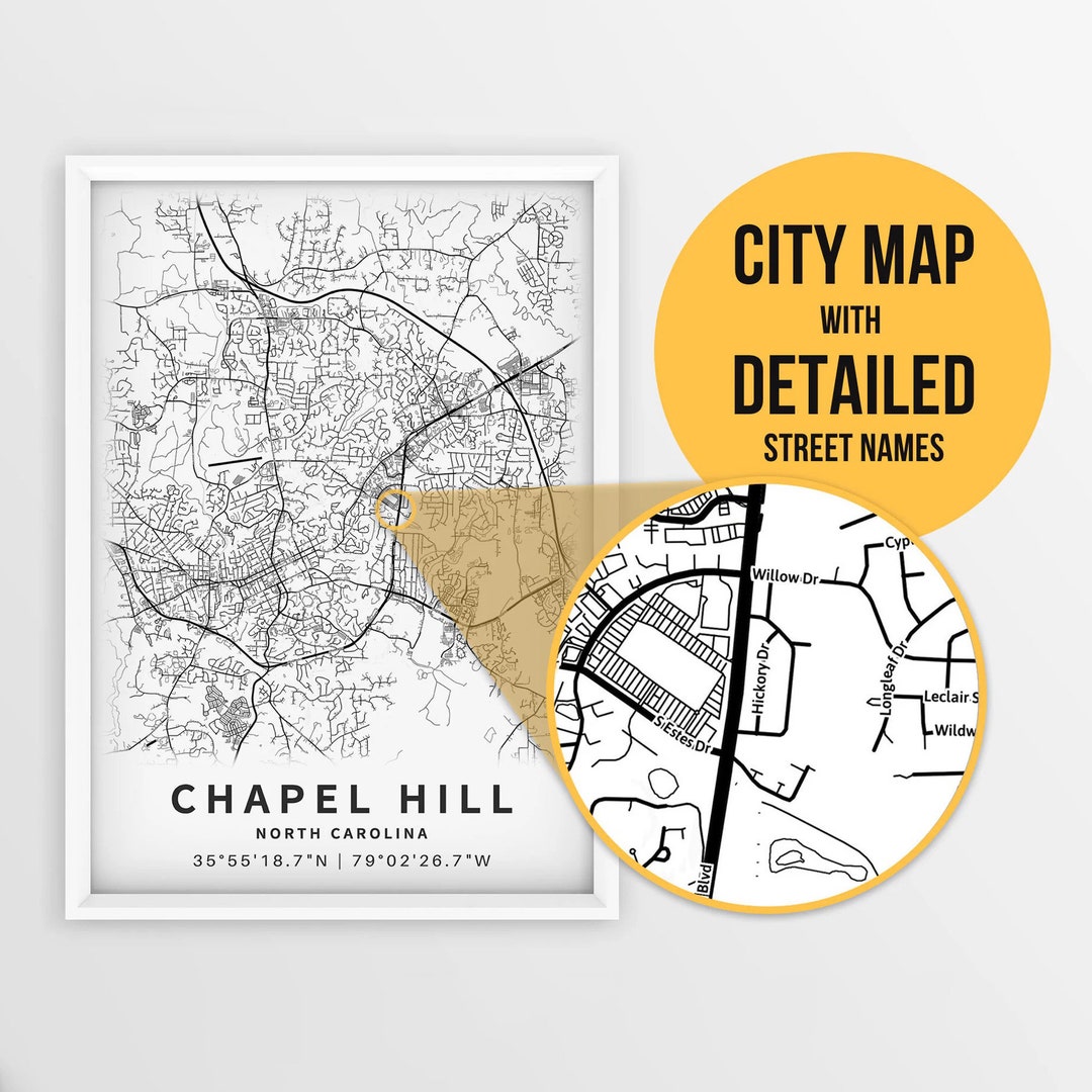 Printable Map of Chapel Hill, North Carolina, Usas With Street Names ...
