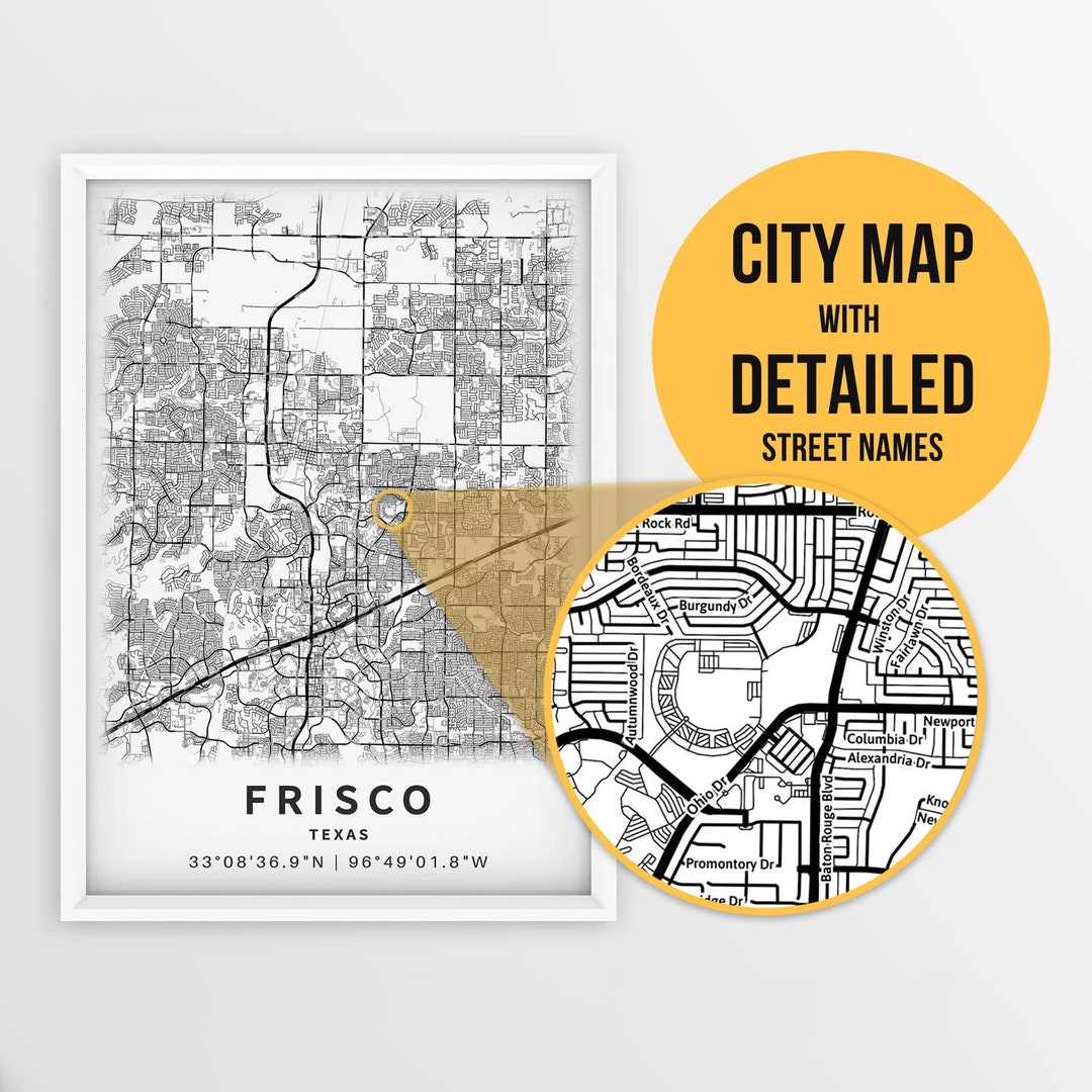 Printable Map of Frisco, Texas, USA With Street Names - Instant ...