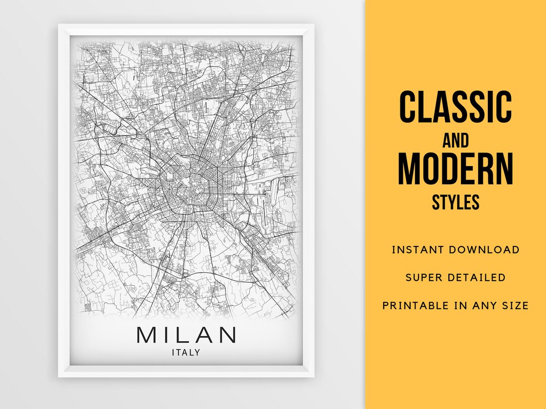 Printable Map of Milan, Italy Instant Download City Map Wall Art - Etsy