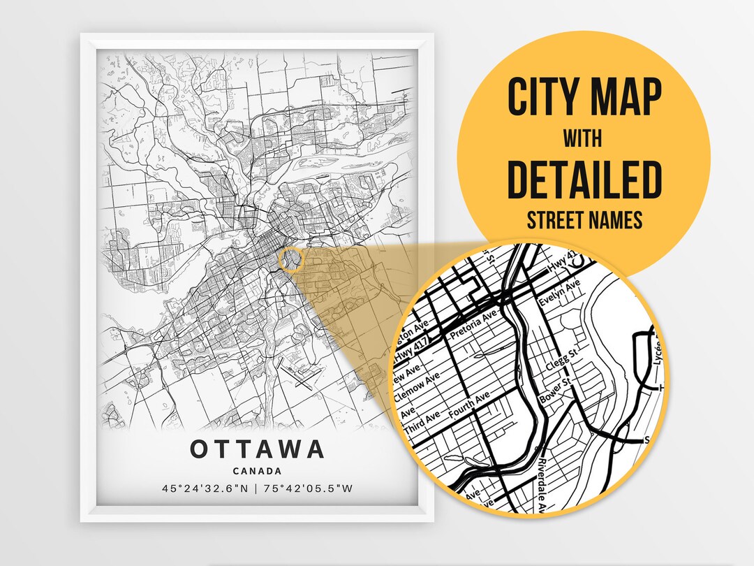 Printable Map of Ottawa Ontario Canada With Street Names - Etsy