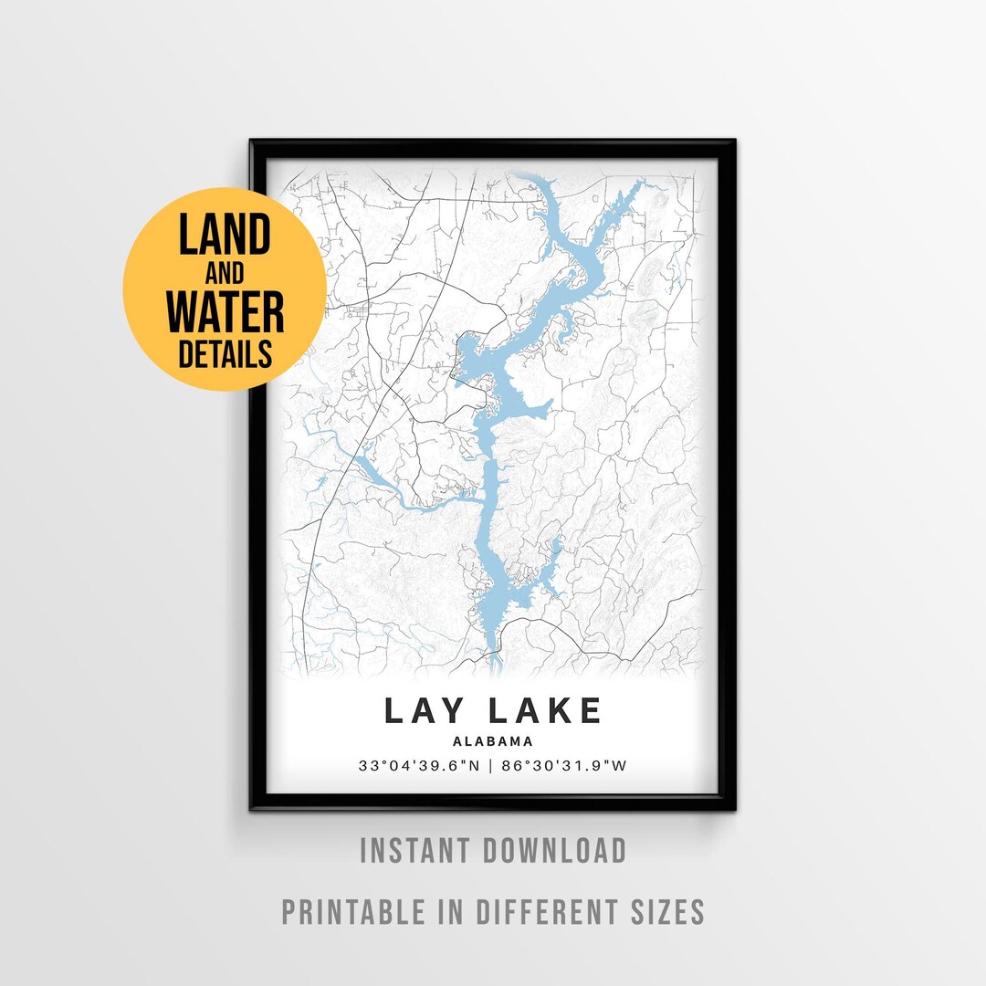 Lay Lake Map Poster, Printable Alabama Lake House Decor (instant ...
