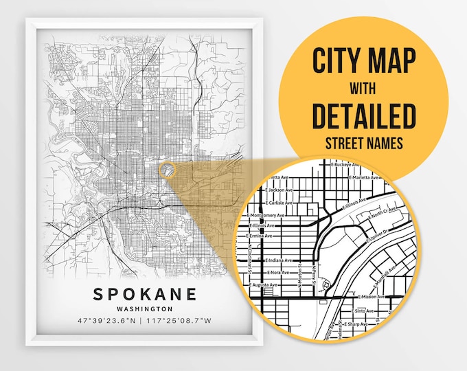 Spokane Map Print - City Map Poster - Map Art - USA City Maps - Spokane ...