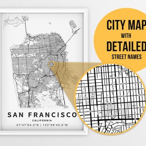 Printable Map of San Francisco California United States With | Etsy