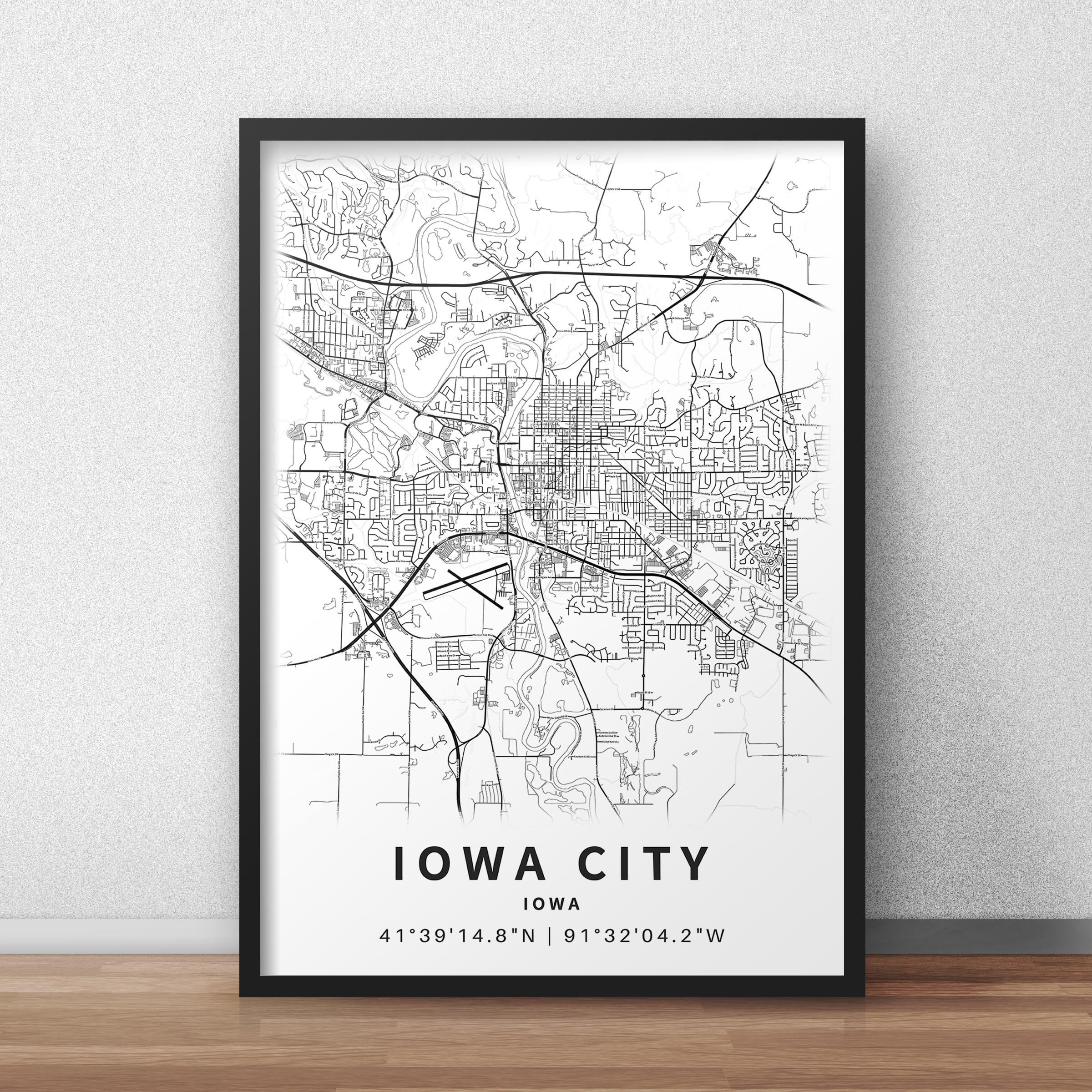Printable Map of Iowa City IA With Street Names Iowa USA City - Etsy