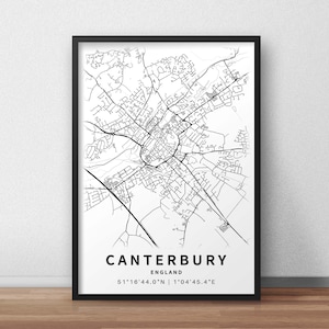 Printable Map of Canterbury, England, UK With Street Names Instant ...